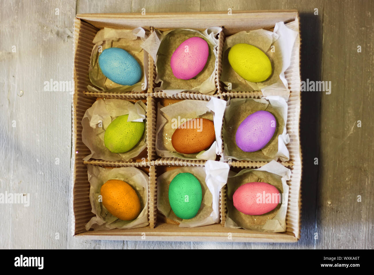 Cute photo with easter eggs in the box Stock Photo - Alamy
