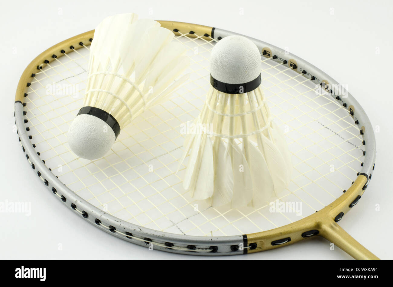 racket badminton with shuttle cock isolated on white background Stock ...