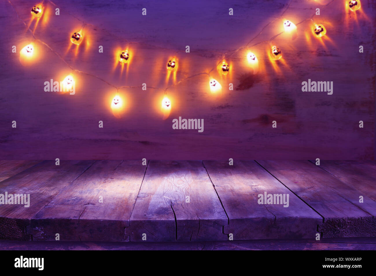 holidays concept of Halloween background with empty rustic table. Ready ...