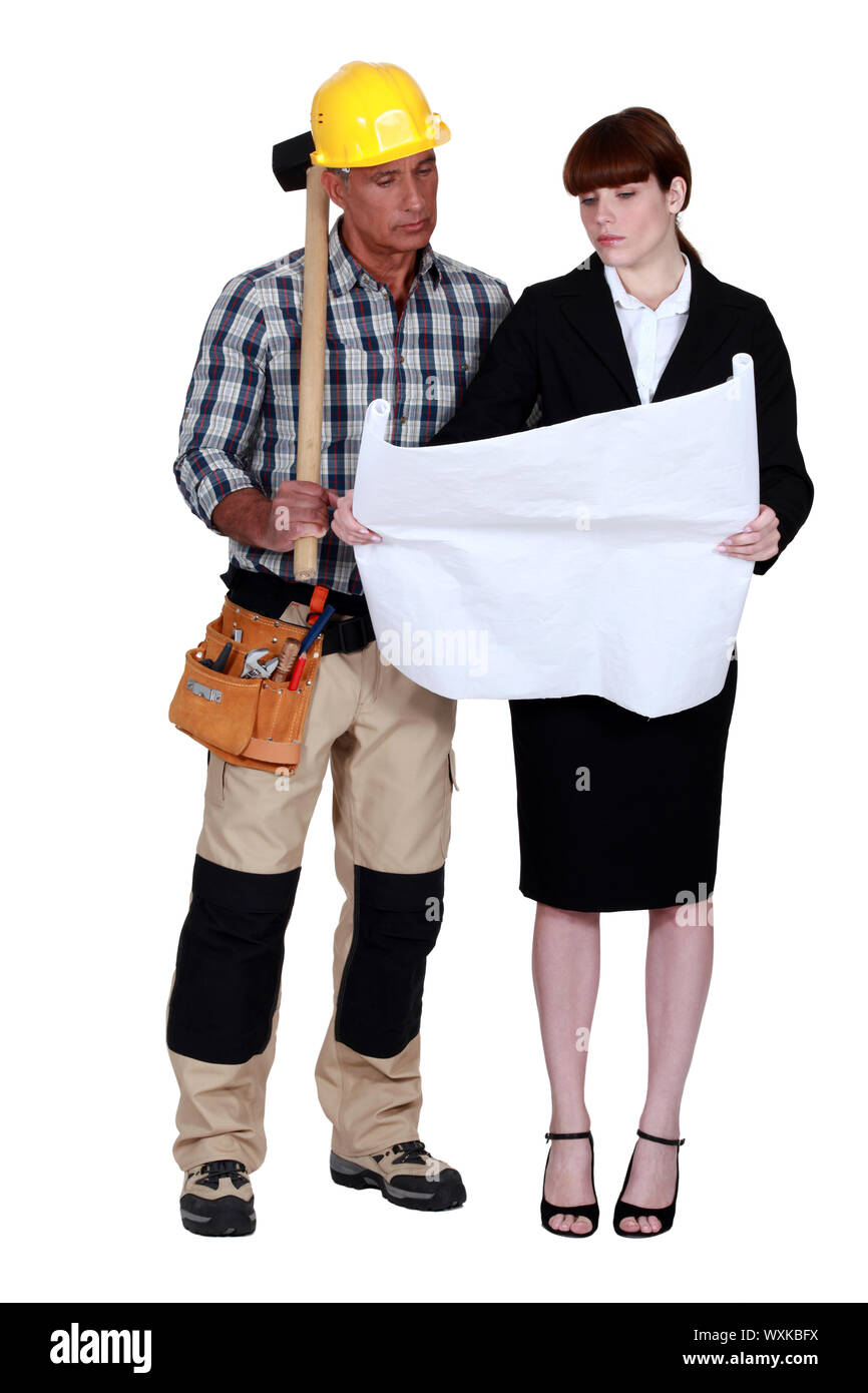 Architect and builder Stock Photo - Alamy