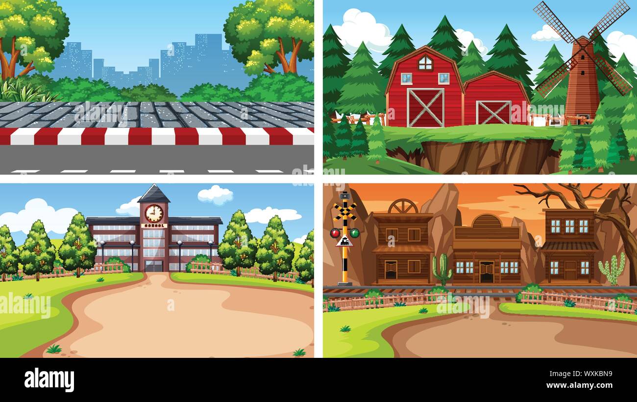 Set of scenes in nature setting illustration Stock Vector Image & Art ...