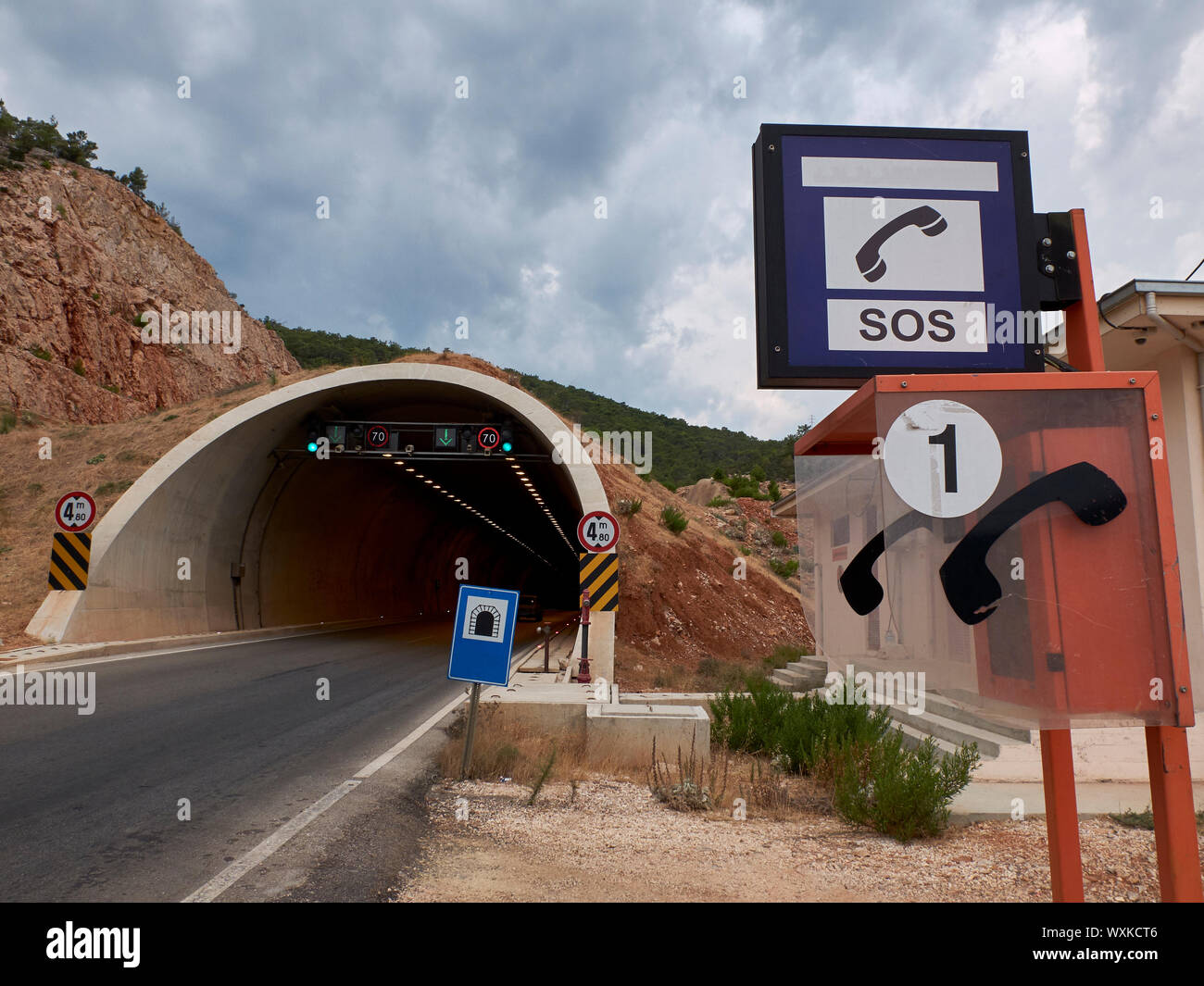 Phone booth for emergency calls near the entrance of the motorway ...