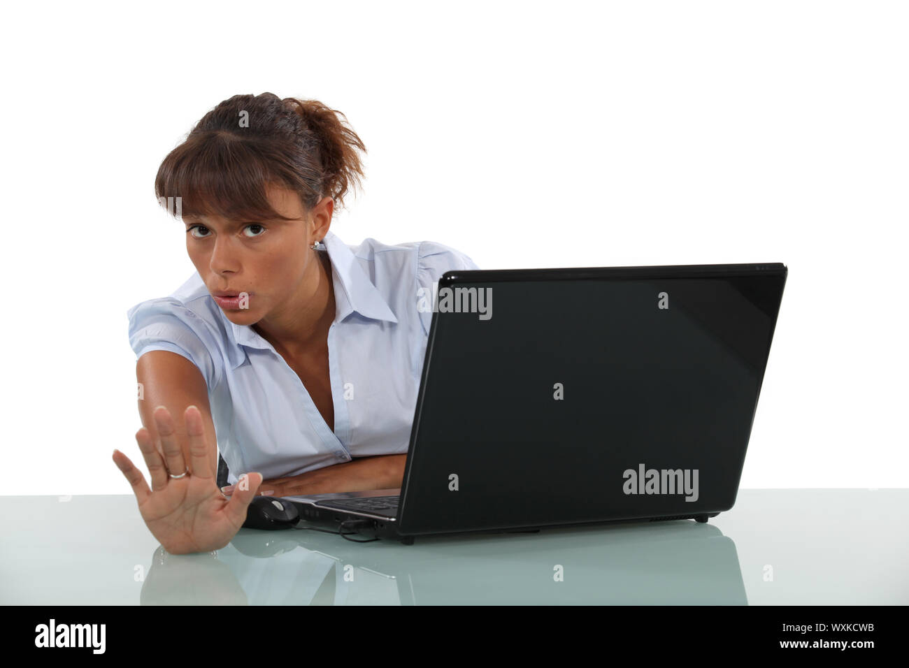 woman making a stop sign with her hand Stock Photo - Alamy