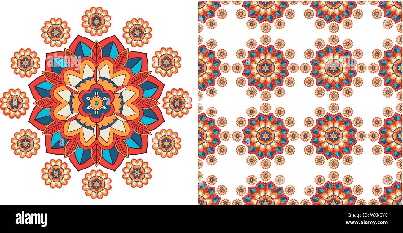 Seamless design with colorful mandalas pattern illustration Stock ...
