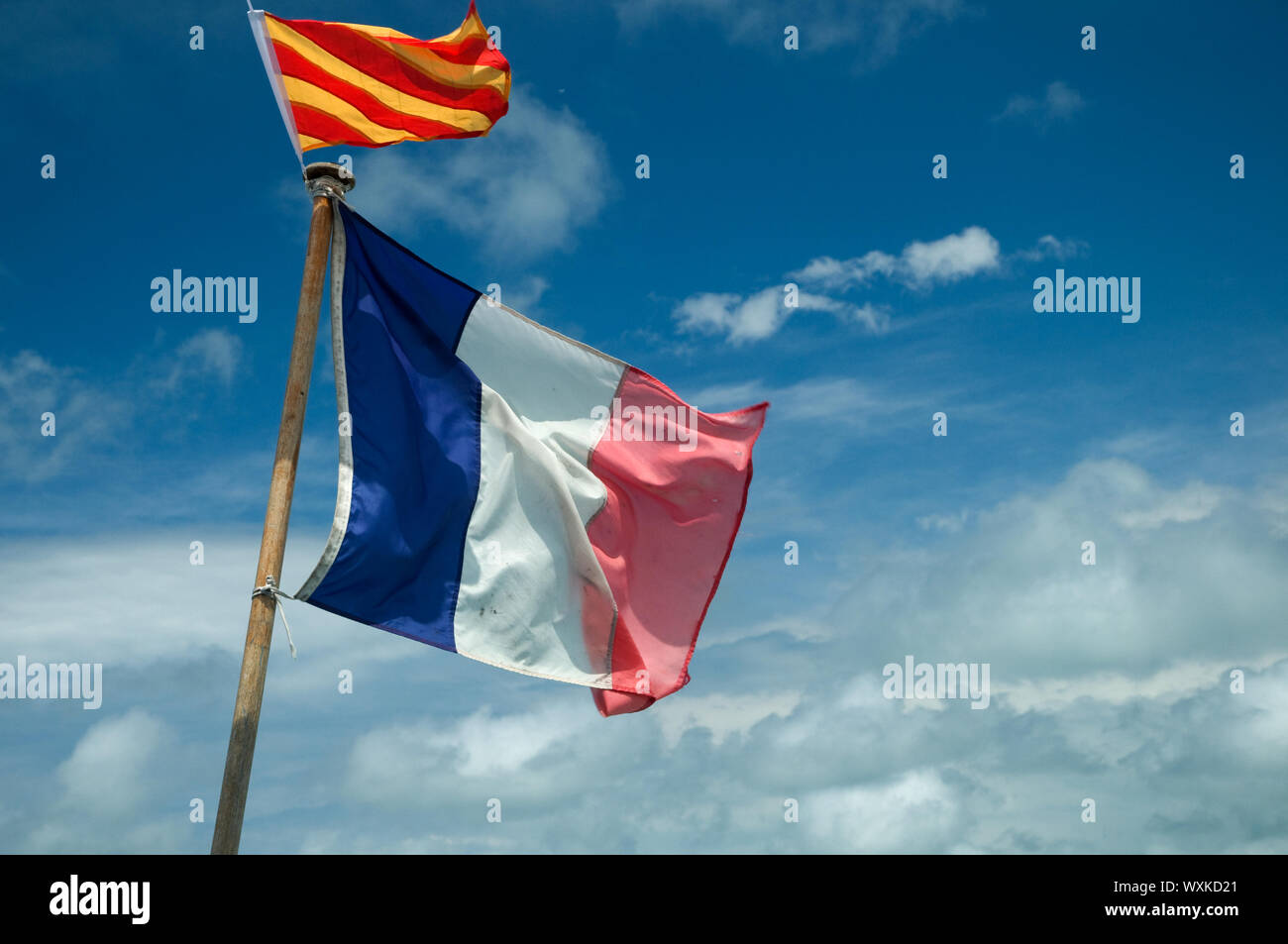 French boat with signal and national flag Stock Photo - Alamy
