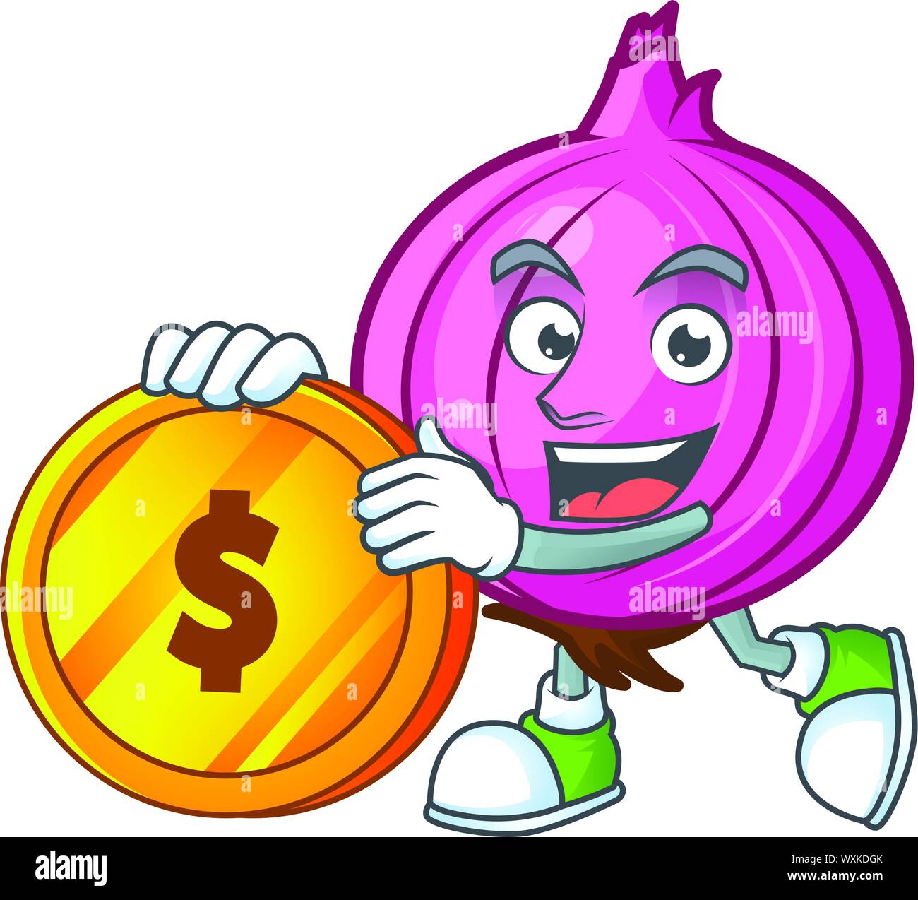Bring coin raw red onion cartoon on white background Stock Vector Image ...