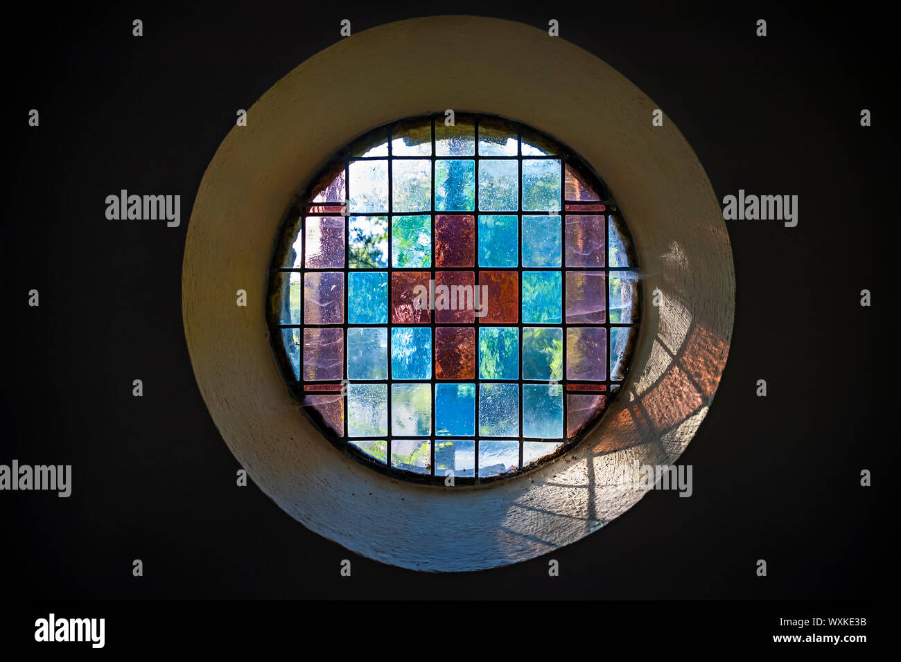 Picture of a colored church window with cross inside Stock Photo - Alamy