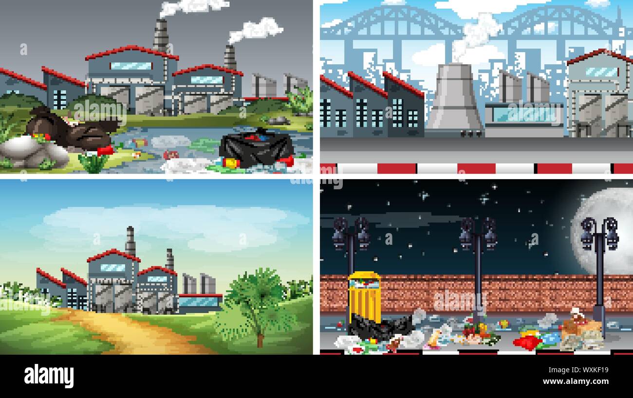 Set of polluted scenes illustration Stock Vector Image & Art - Alamy