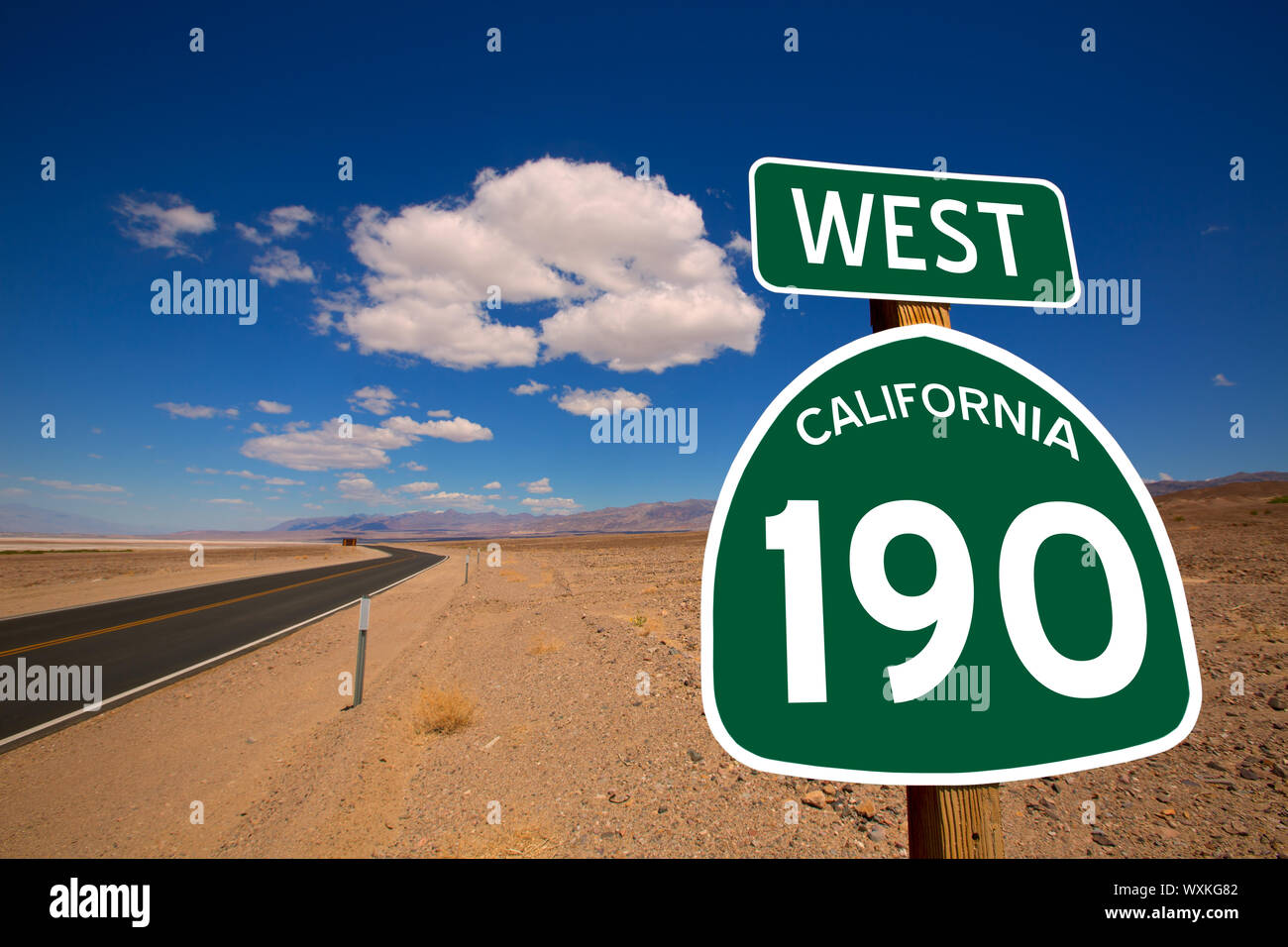 Desert Route 190 highway in Death Valley California road sign ...