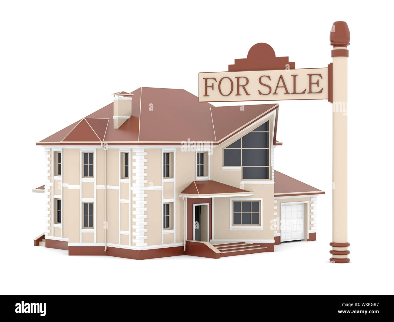 house for sale on white background. 3d rendered image Stock Photo - Alamy