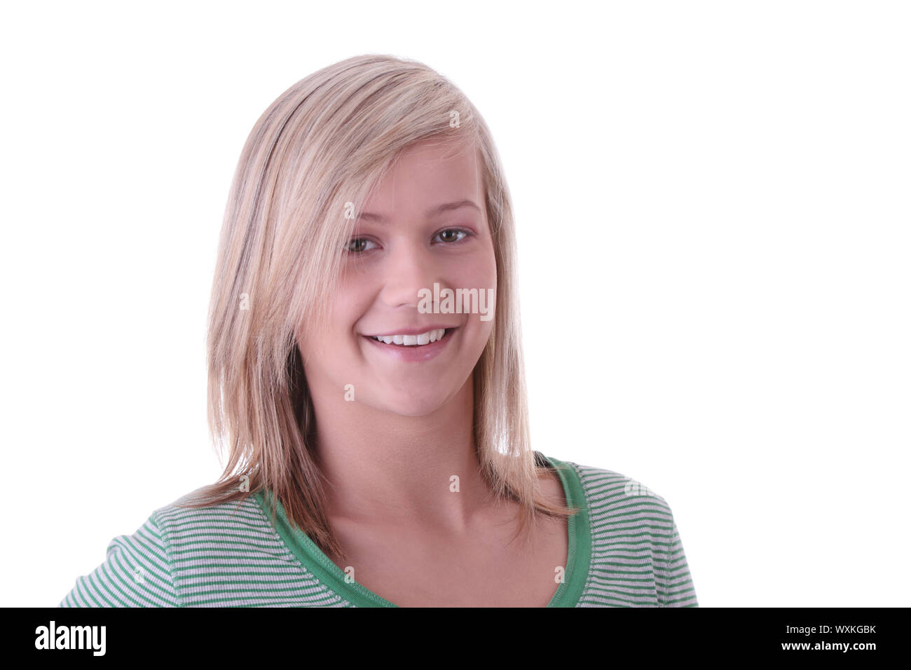 Teen blonde girl (student) portrait isolated on white background Stock ...