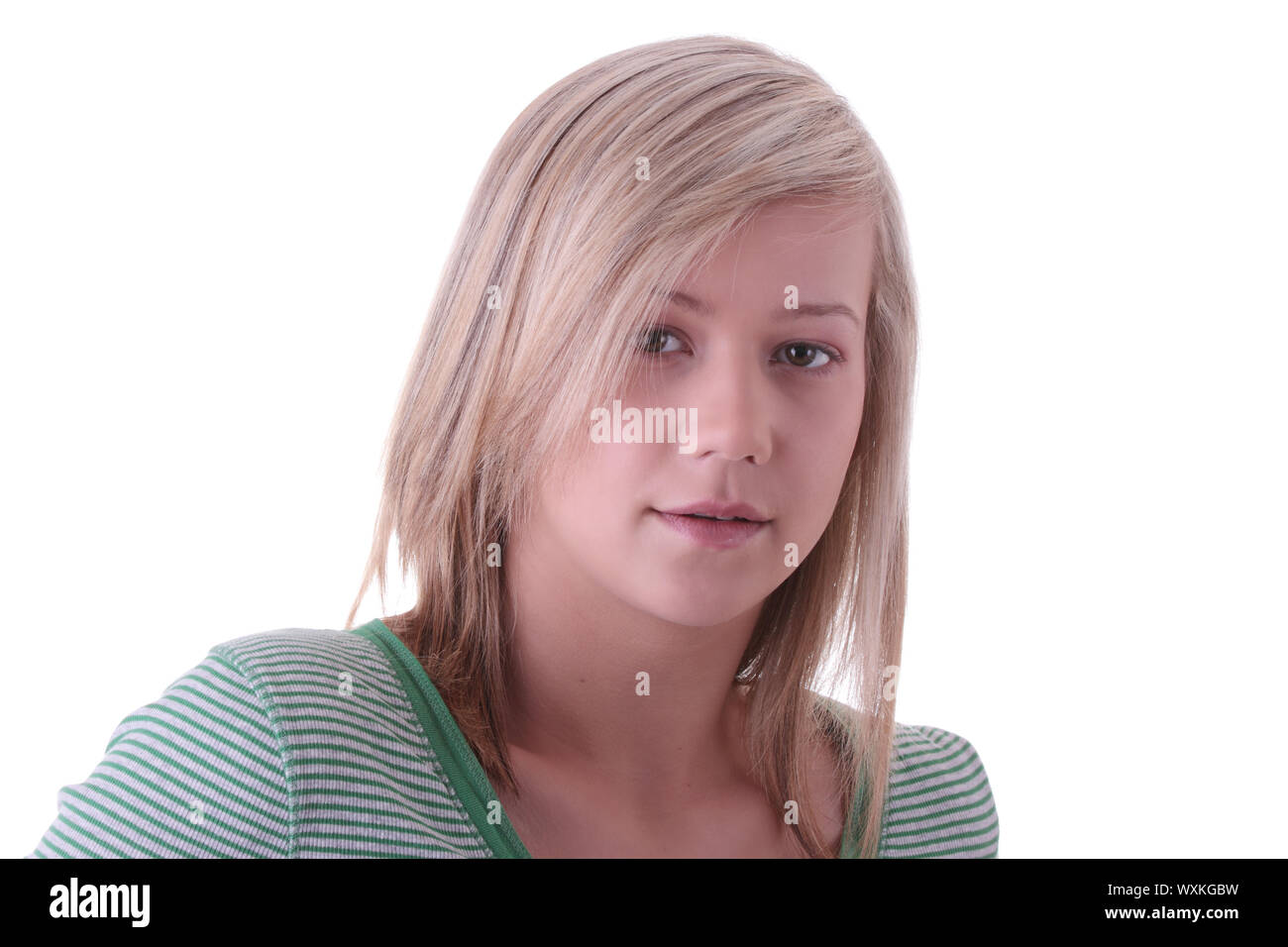 Teen blonde girl (student) portrait isolated on white background Stock ...