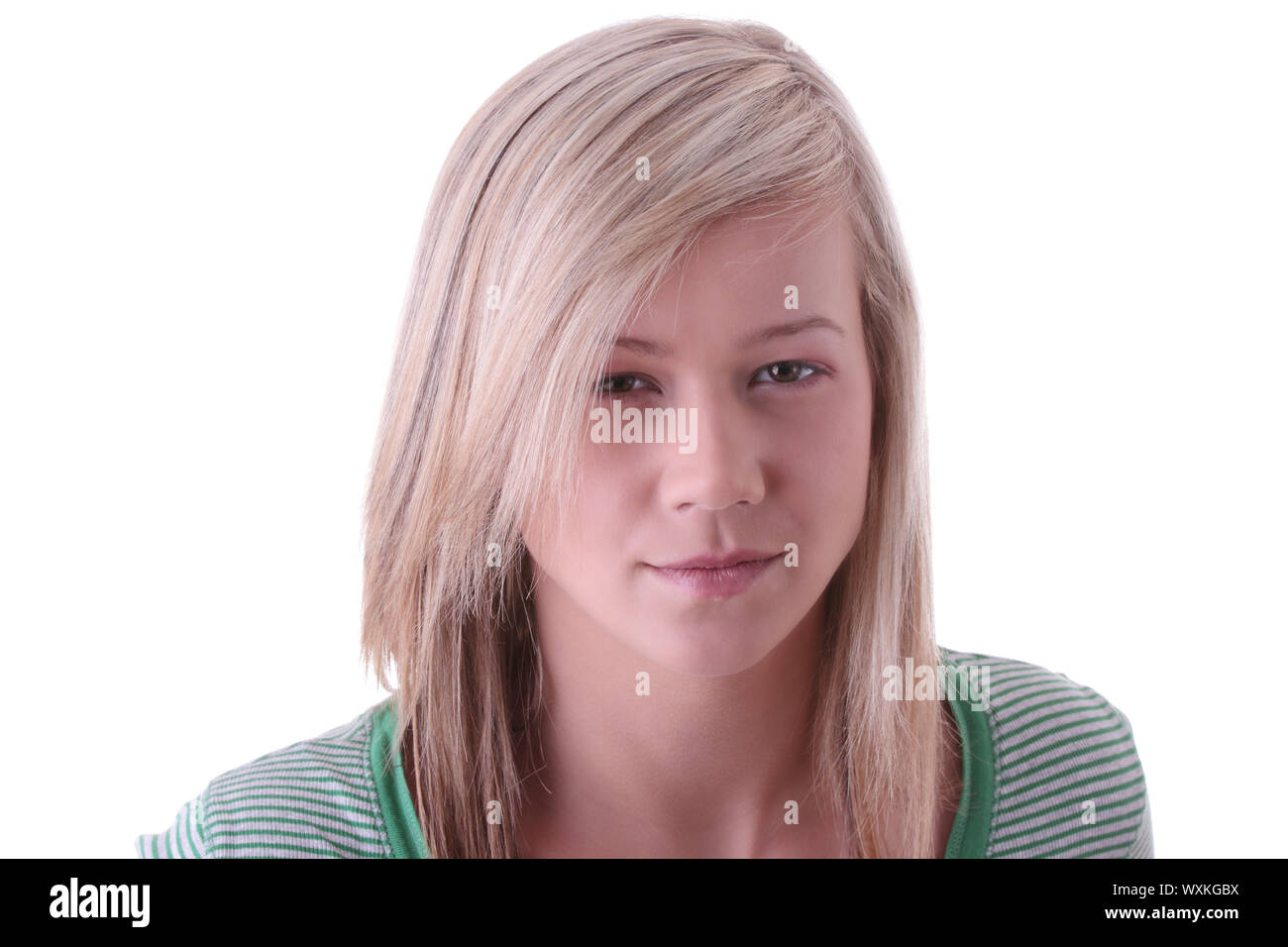 Teen blonde girl (student) portrait isolated on white background Stock ...