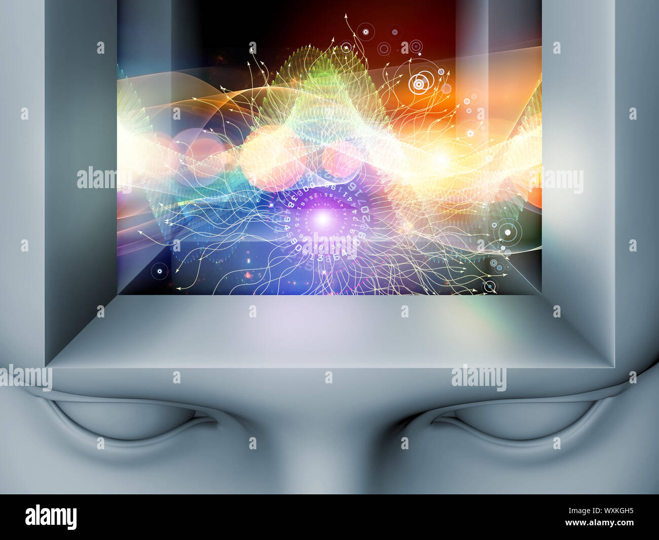 Geometry of Mind series. Background design of human head and fractal ...