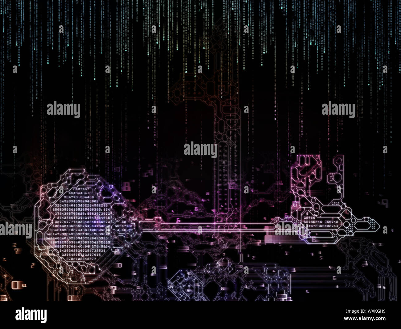 Encryption Key series. Backdrop composed of stylized key and number ...