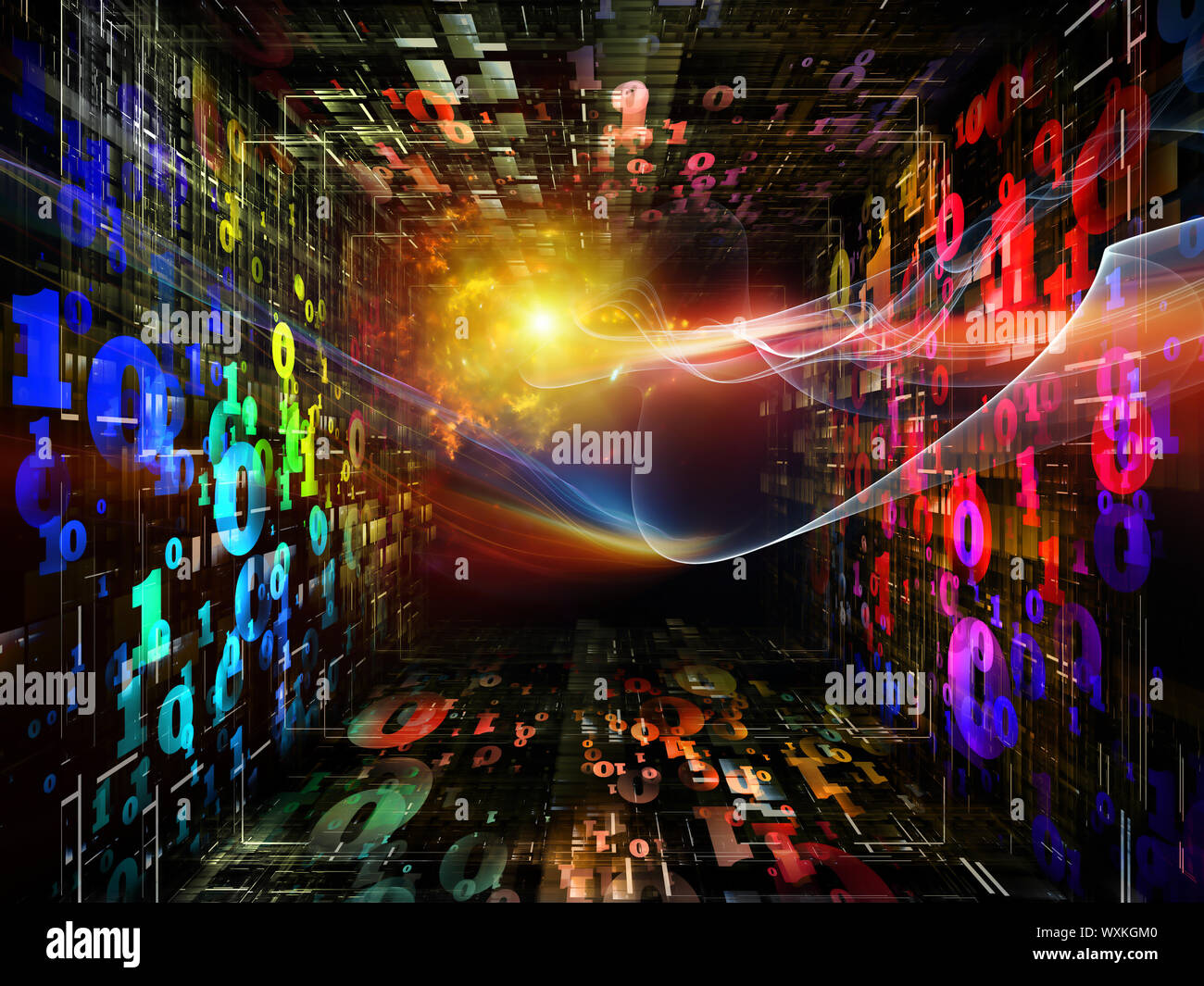Number Tunnel series. Background design of colorful numbers and light ...