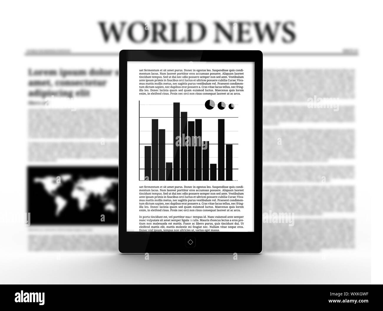 Digital tablet with graph against world news newsprint background Stock ...