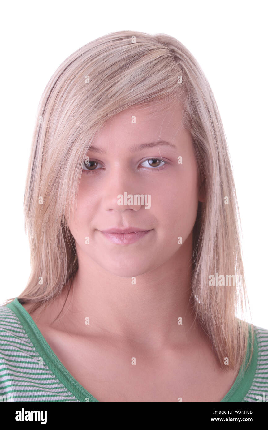 Teen blonde girl (student) portrait isolated on white background Stock ...
