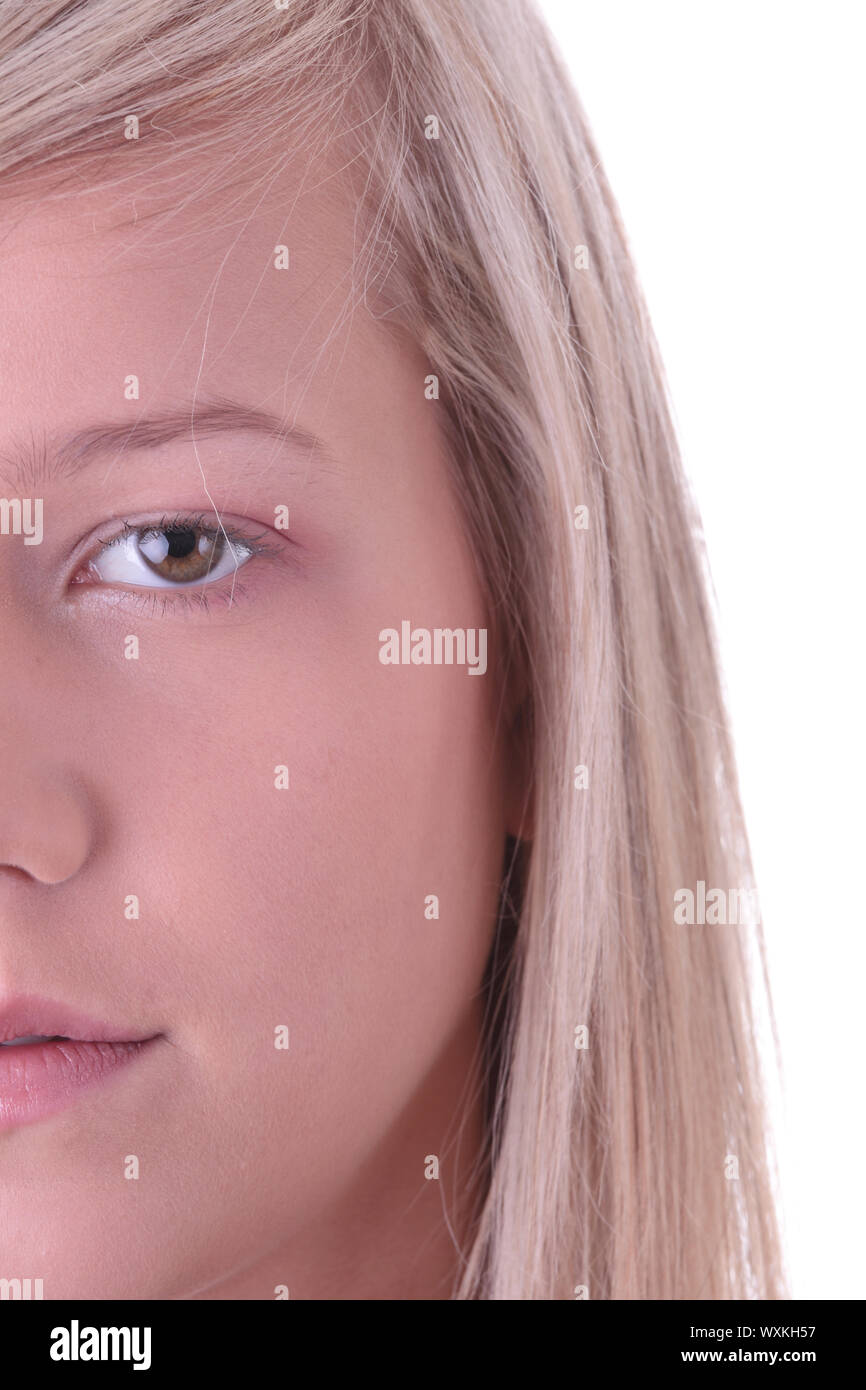 Teen blonde girl (student) portrait isolated on white background Stock ...