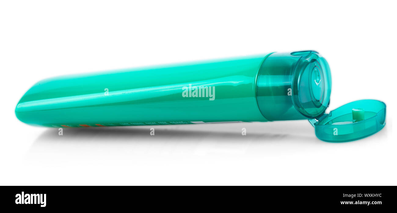 Opened Plastic Bottle with Shampoo or hygienic cosmetic product ...