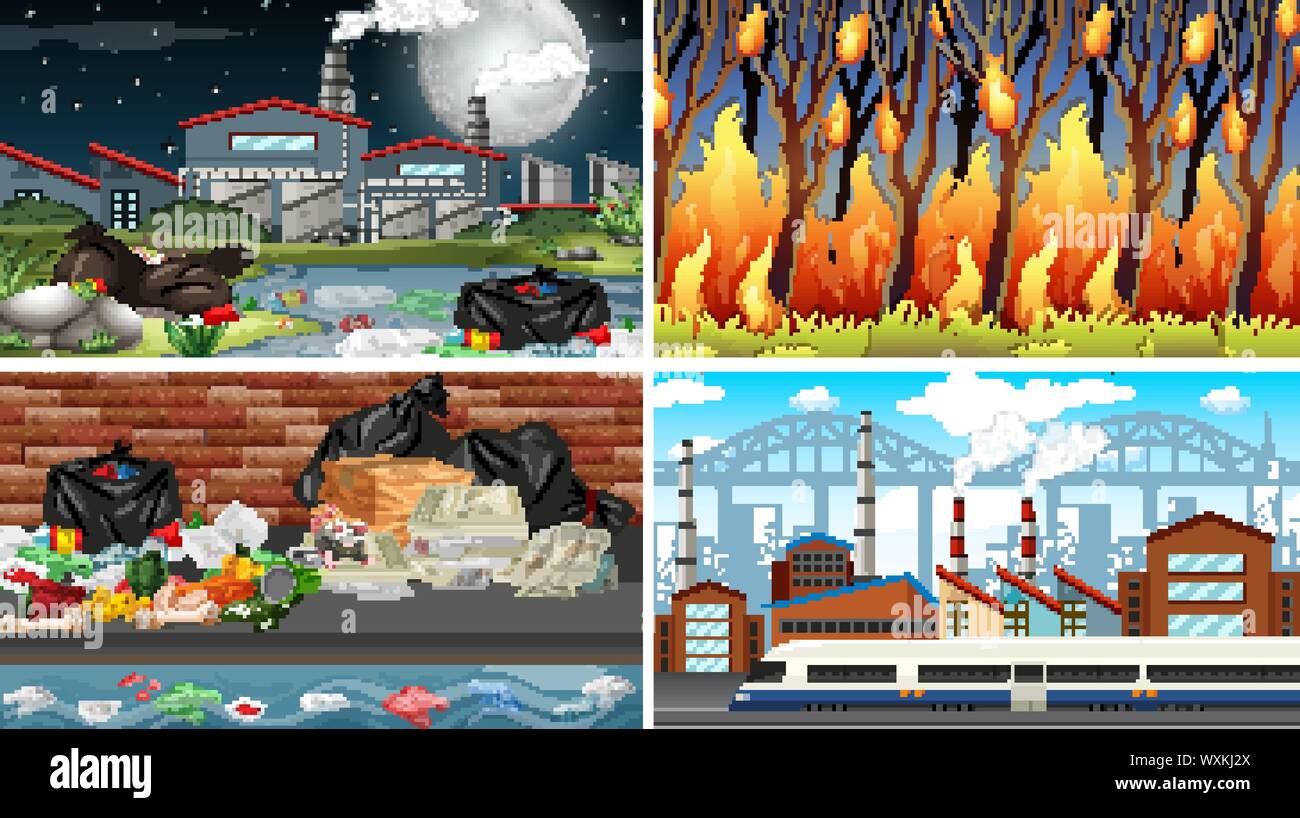 Set of polluted scenes illustration Stock Vector Image & Art - Alamy