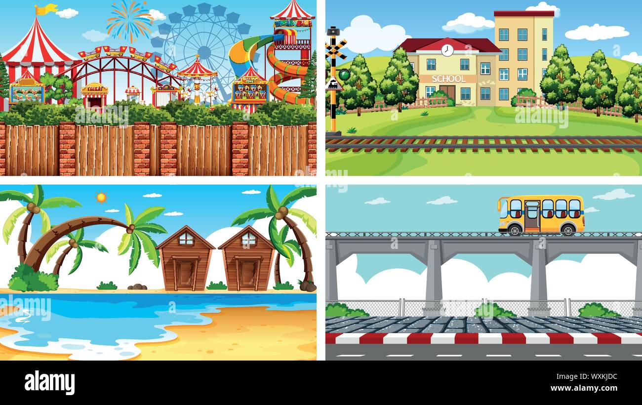 Set of scenes in nature setting illustration Stock Vector Image & Art ...