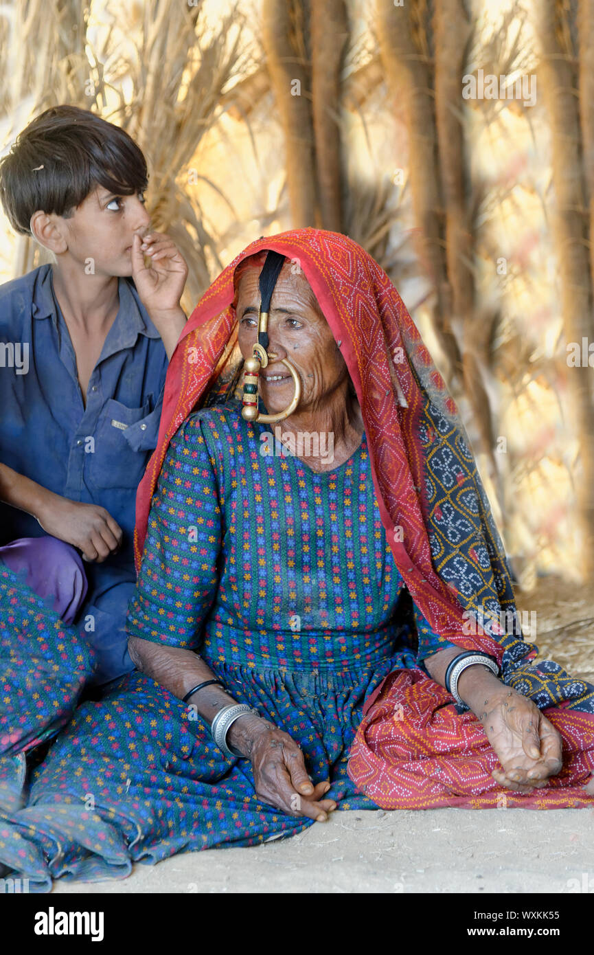 Dhaneta jat woman wearing the Nathli gold nose ring, Madhari group ...