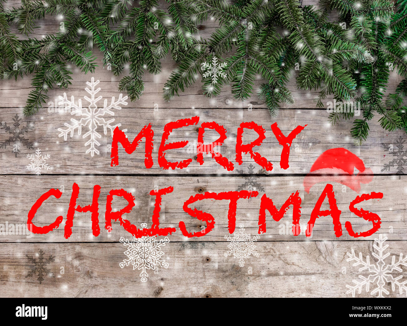 Christmas postcard frame on wooden background. For greeting card. Red ...