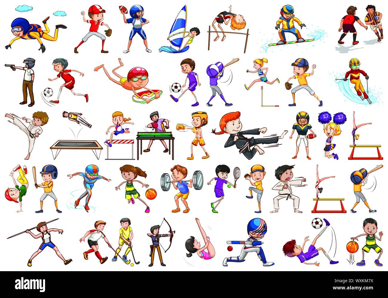 Sport activities by boys, girls, kids, athletes isolated illustration ...
