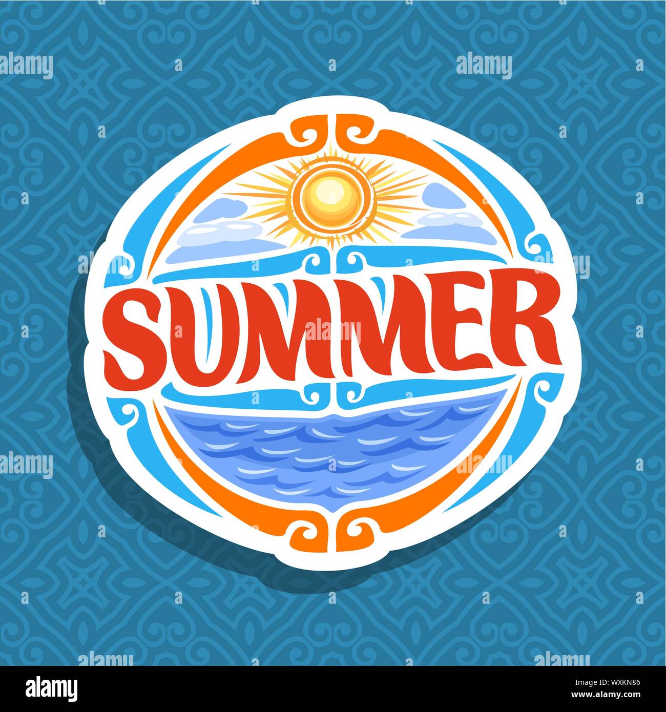 Vector logo for Summer season: round icon with cloudy sky and sun ...