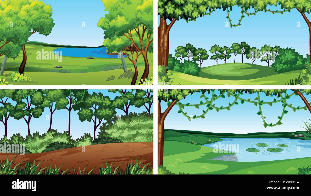 Set of scenes in nature setting illustration Stock Vector Image & Art ...
