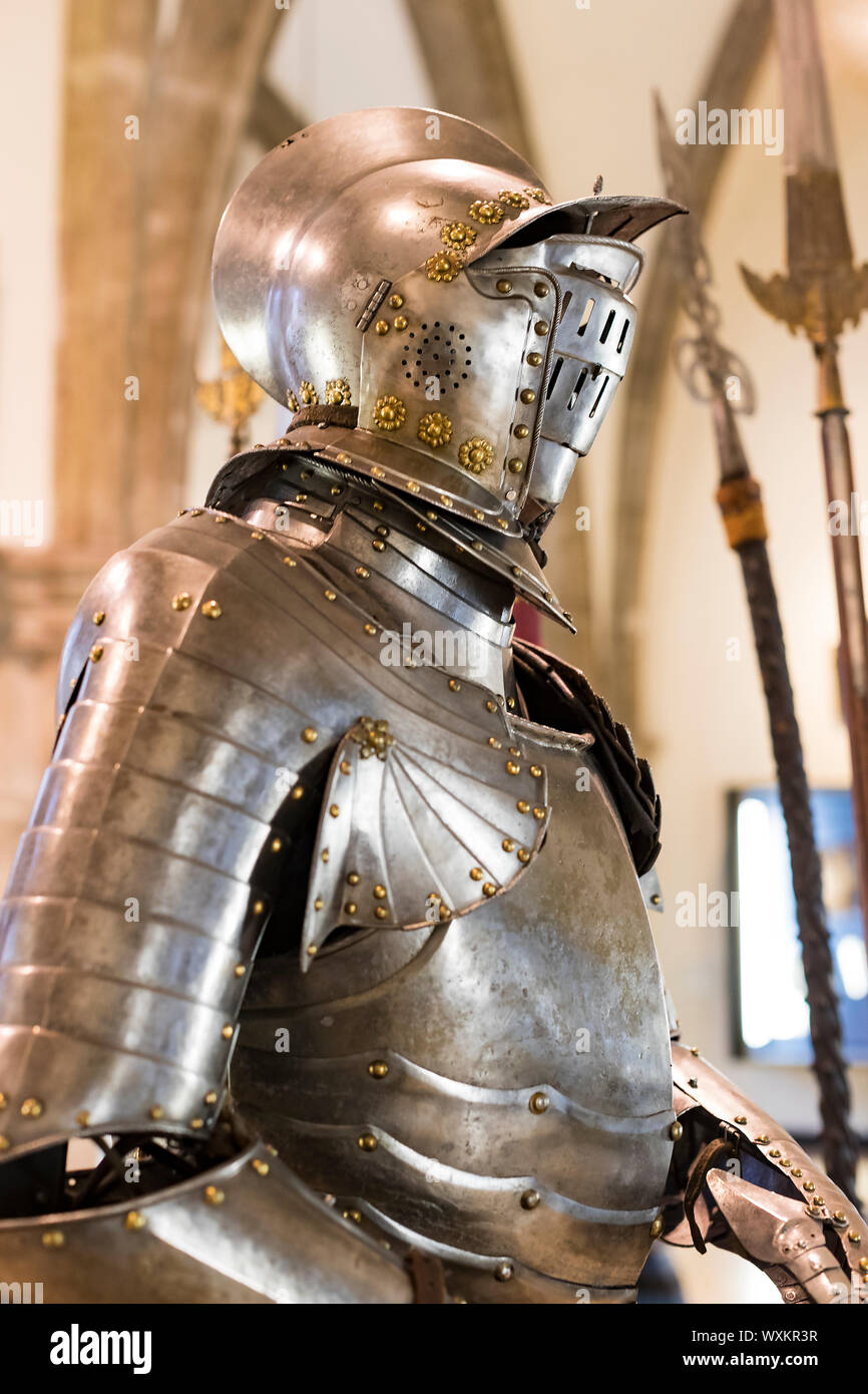 MUNICH, GERMANY - NOVEMBER 27, 2018 : The exposition of medieval armor ...