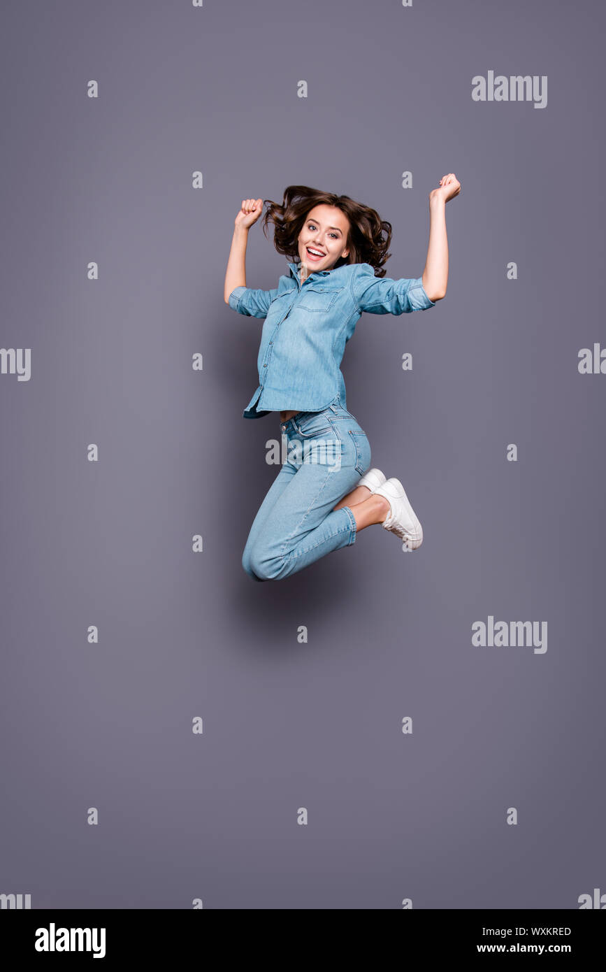 Full body size length of nice crazy stylish cheerful attractive Stock ...