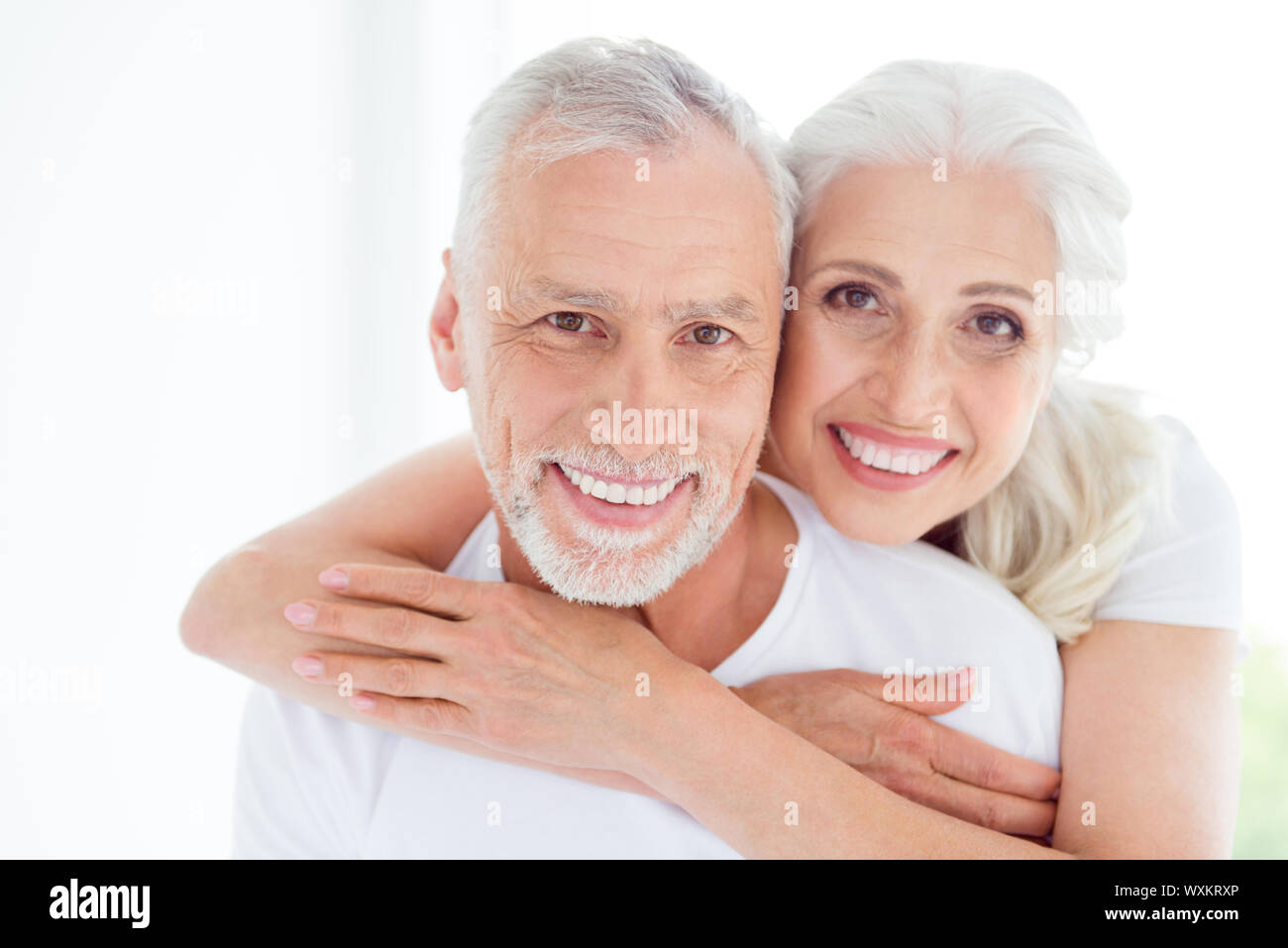 Two carefree, careless, positively couple people with grey hair Stock ...