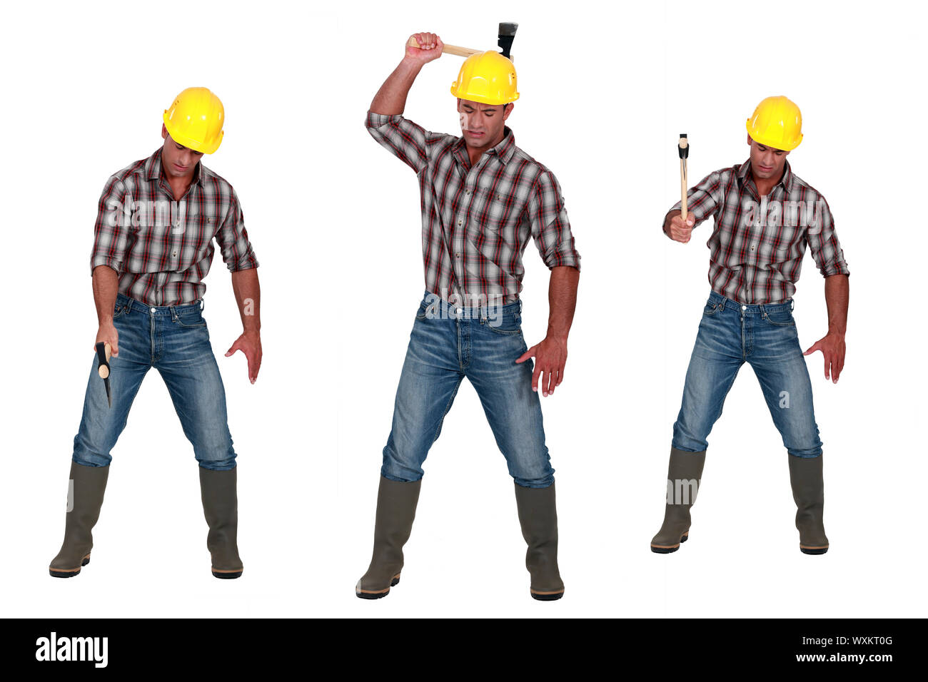 Man using hatchet Stock Photo - Alamy