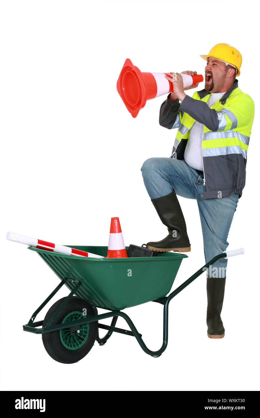 Man shouting traffic cone hi-res stock photography and images - Alamy