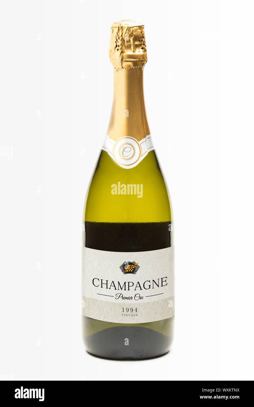 Bottle of champagne on white background Stock Photo - Alamy