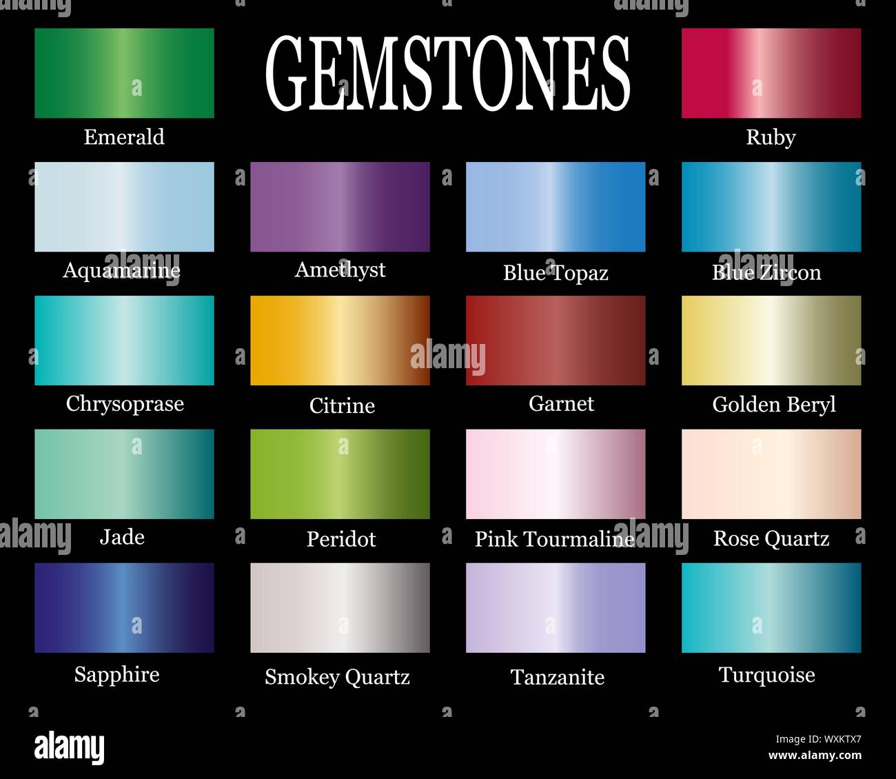 Set of Realistic gems gradients. Vector jewel collection for border, frame, ribbon design Stock ...