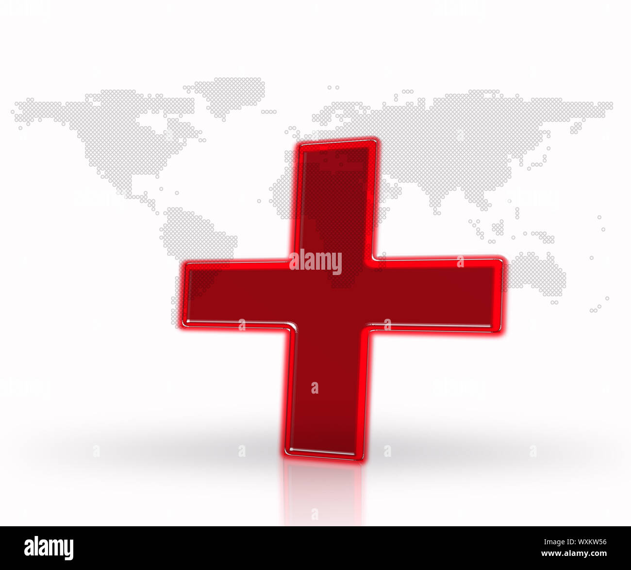 Digital red medical cross on world map background Stock Photo - Alamy