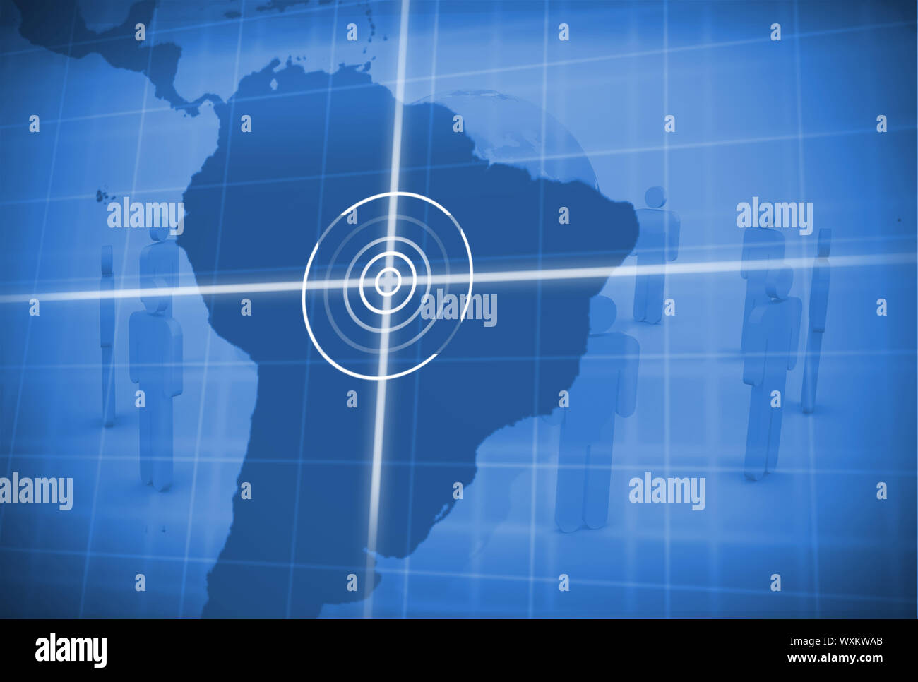 Digital global grid focusing on south america in blue Stock Photo - Alamy