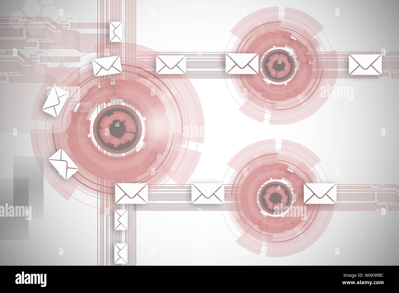 Technology wheels interface moving mail symbols in red and grey Stock ...