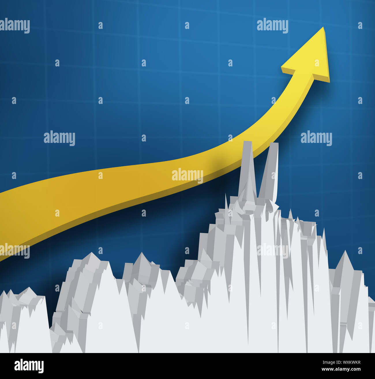 Digital yellow arrow with a graph against a blue background Stock Photo ...