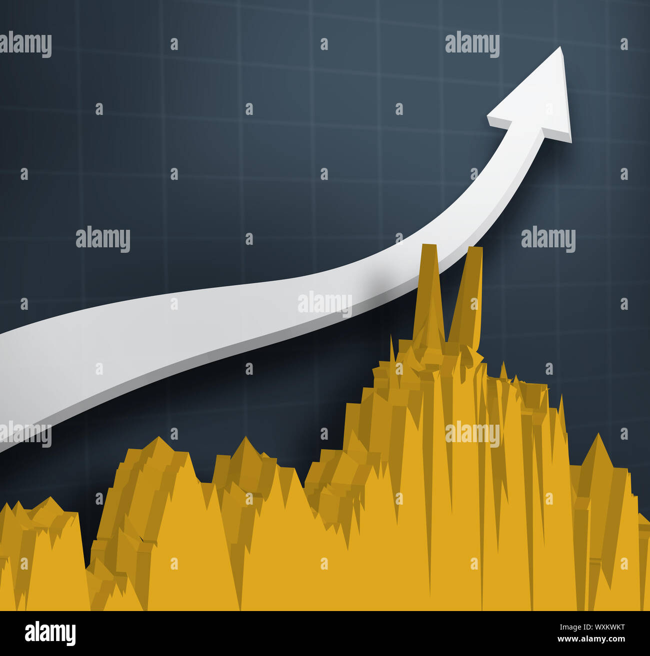 Digital white arrow with a graph against a grid Stock Photo - Alamy
