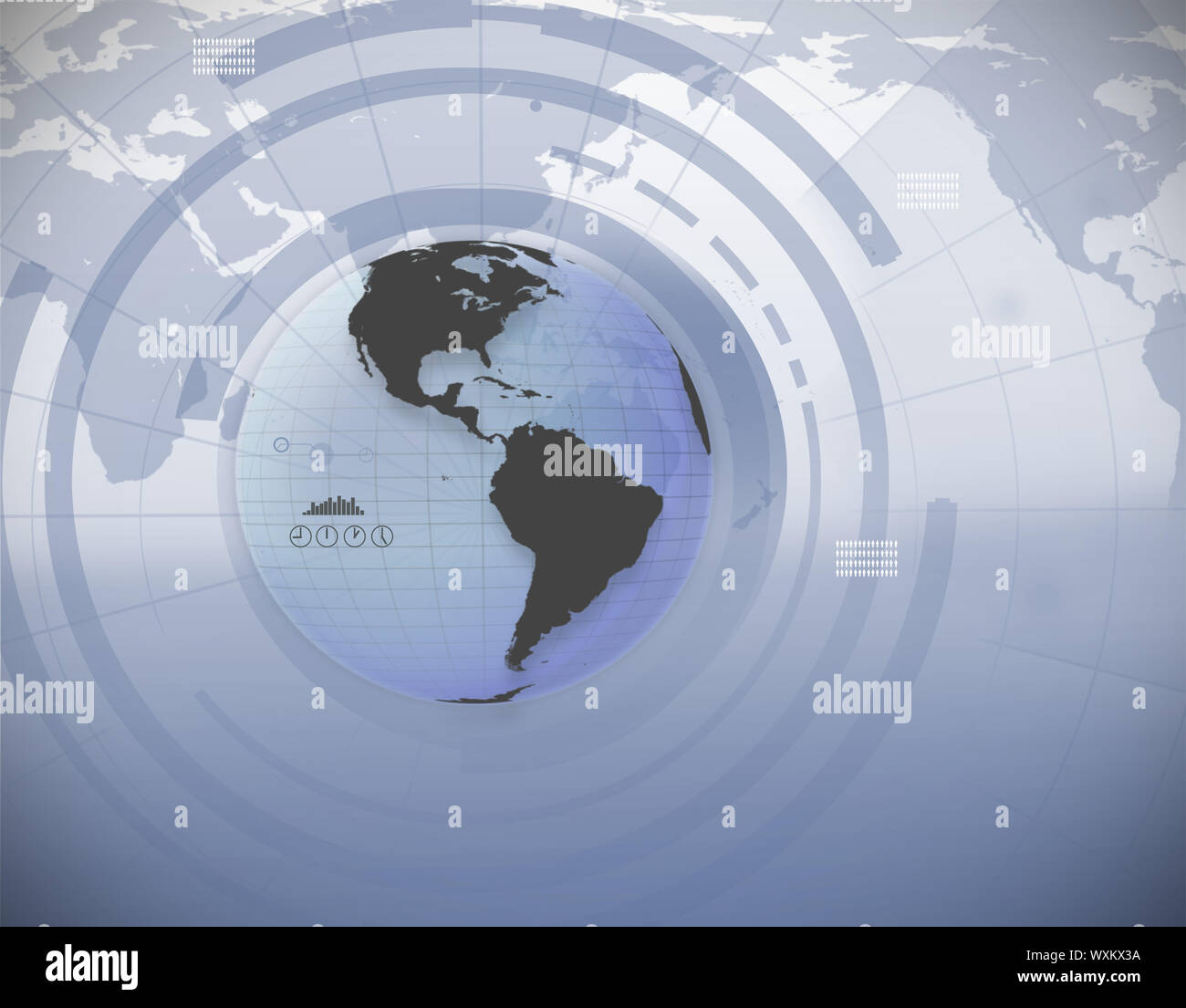 Blue world map interface with graph Stock Photo - Alamy