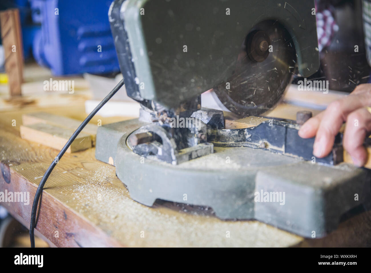 Detail of a miter machine Stock Photo - Alamy