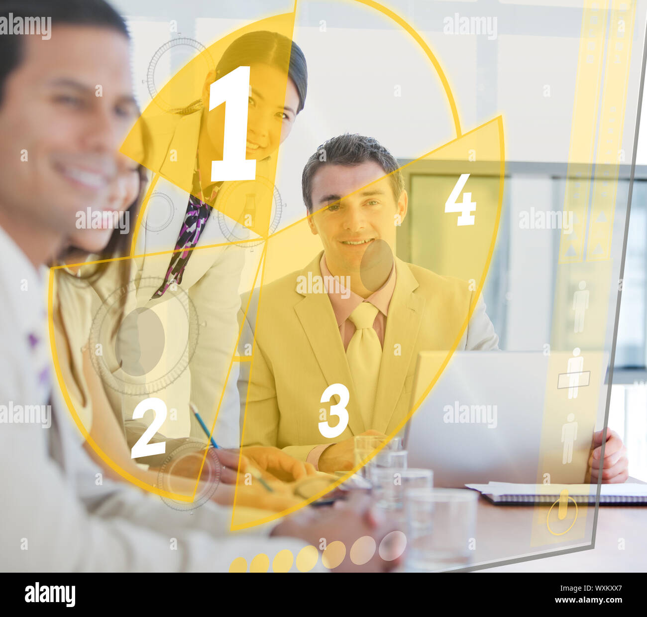 Business people using pie chart interface in their meeting Stock Photo ...