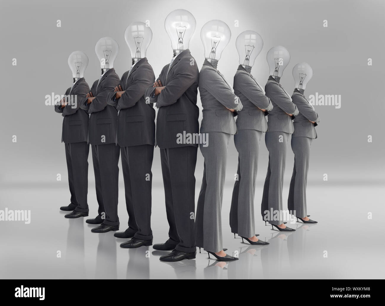 Business team with light bulb heads on grey background Stock Photo - Alamy