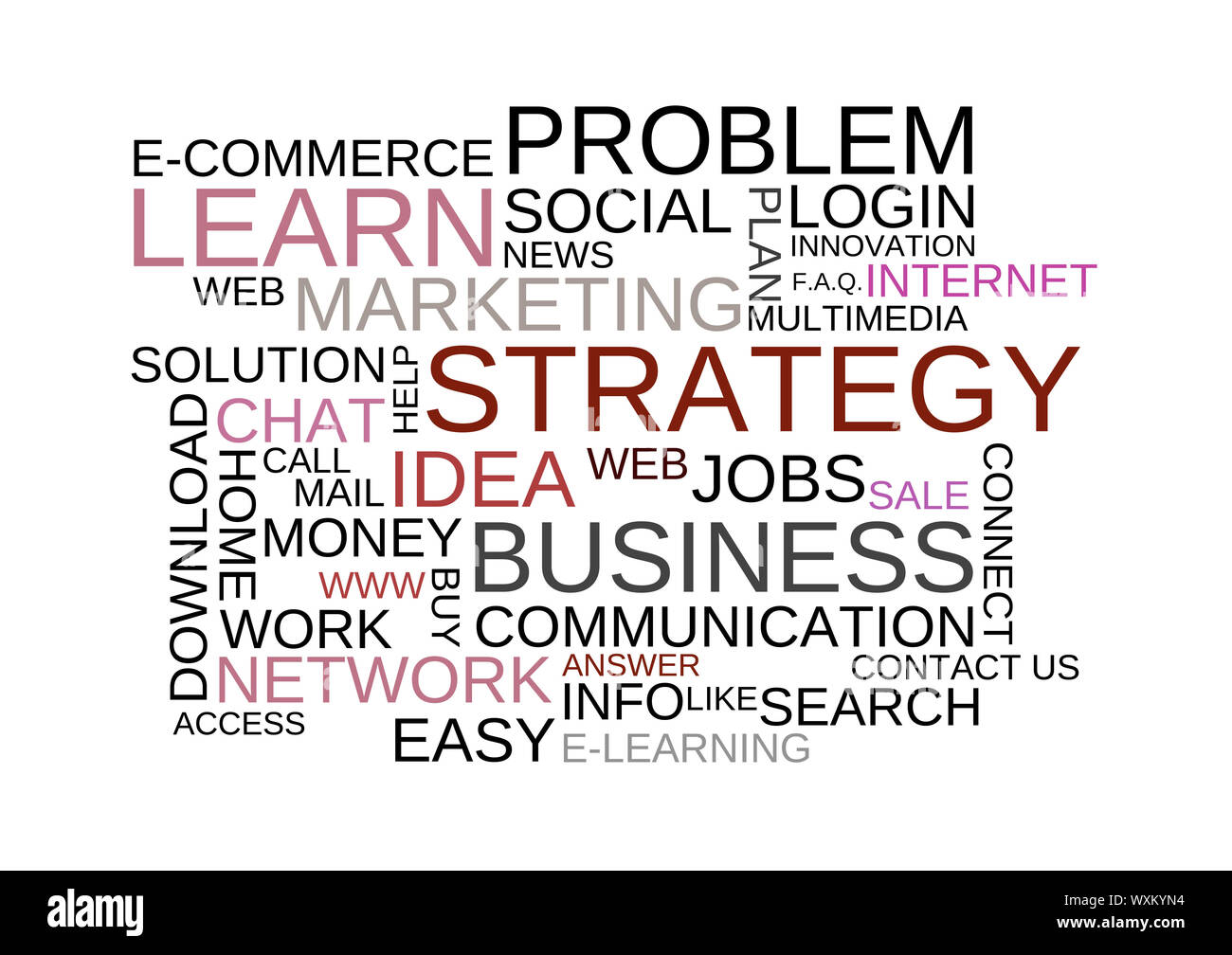 Group of pink marketing terms on white background Stock Photo - Alamy