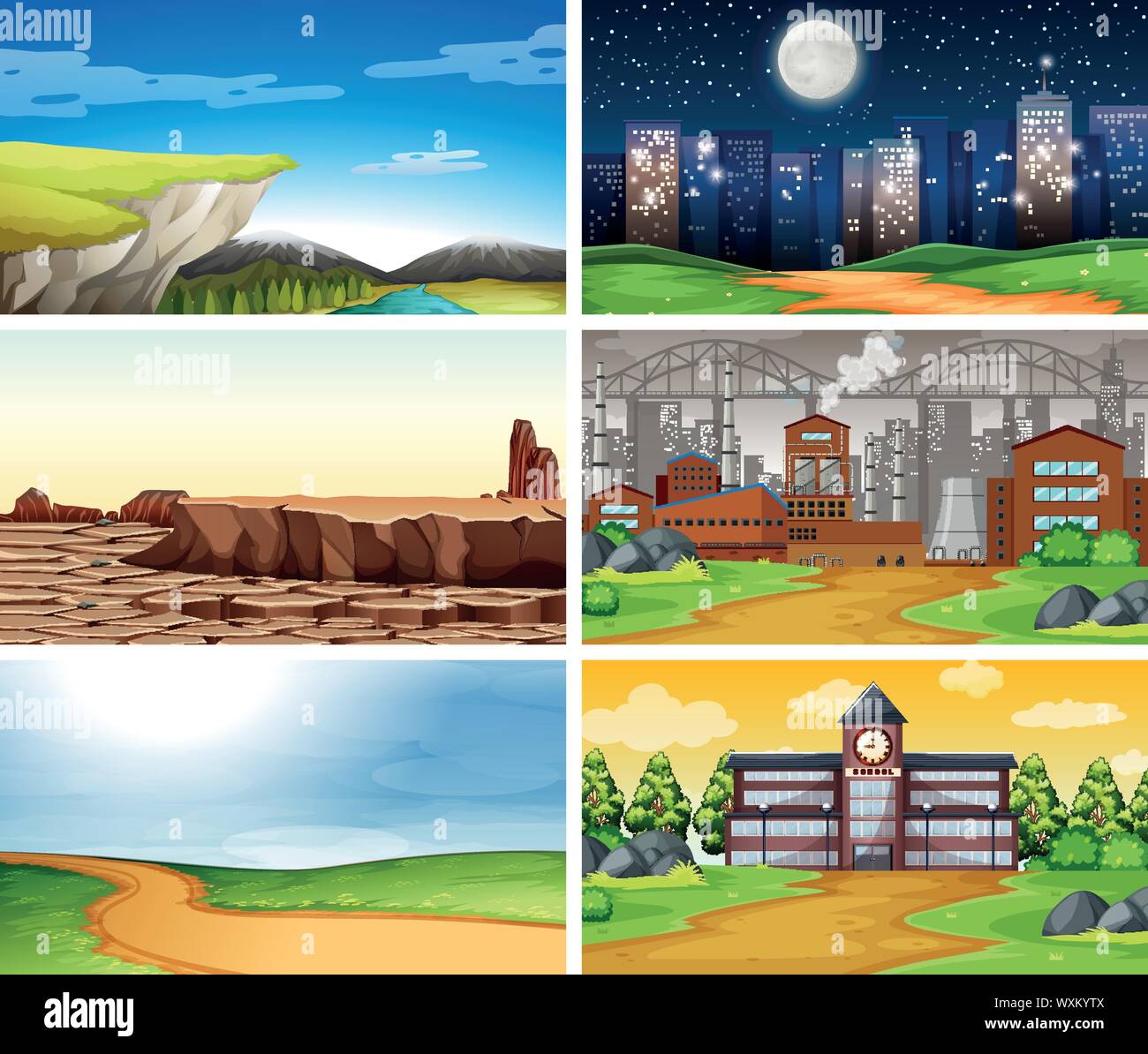 Set of scenes in nature setting illustration Stock Vector Image & Art ...
