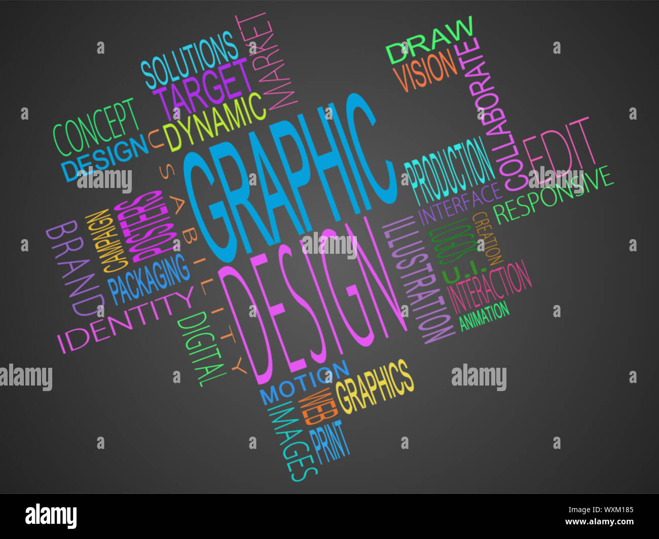 Montage of graphic design terms together on grey background Stock Photo ...